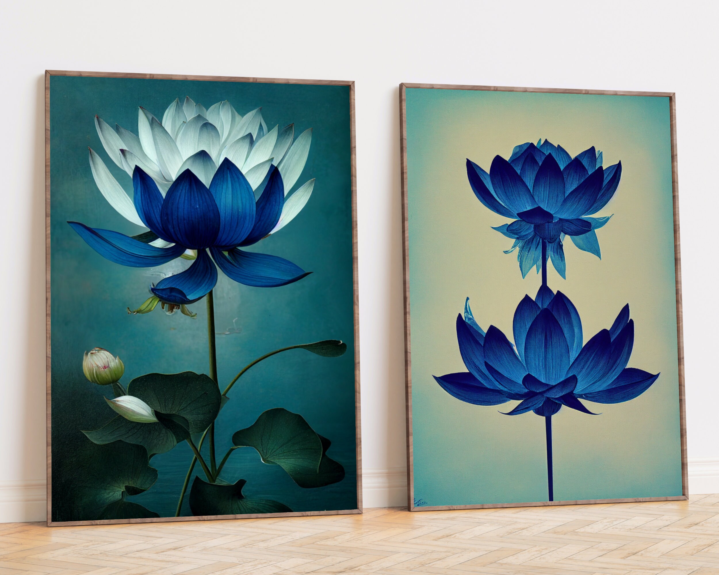 SET OF 2 Blue Lotus Poster Prints | Zen Wall Art | Housewarming Gift ...