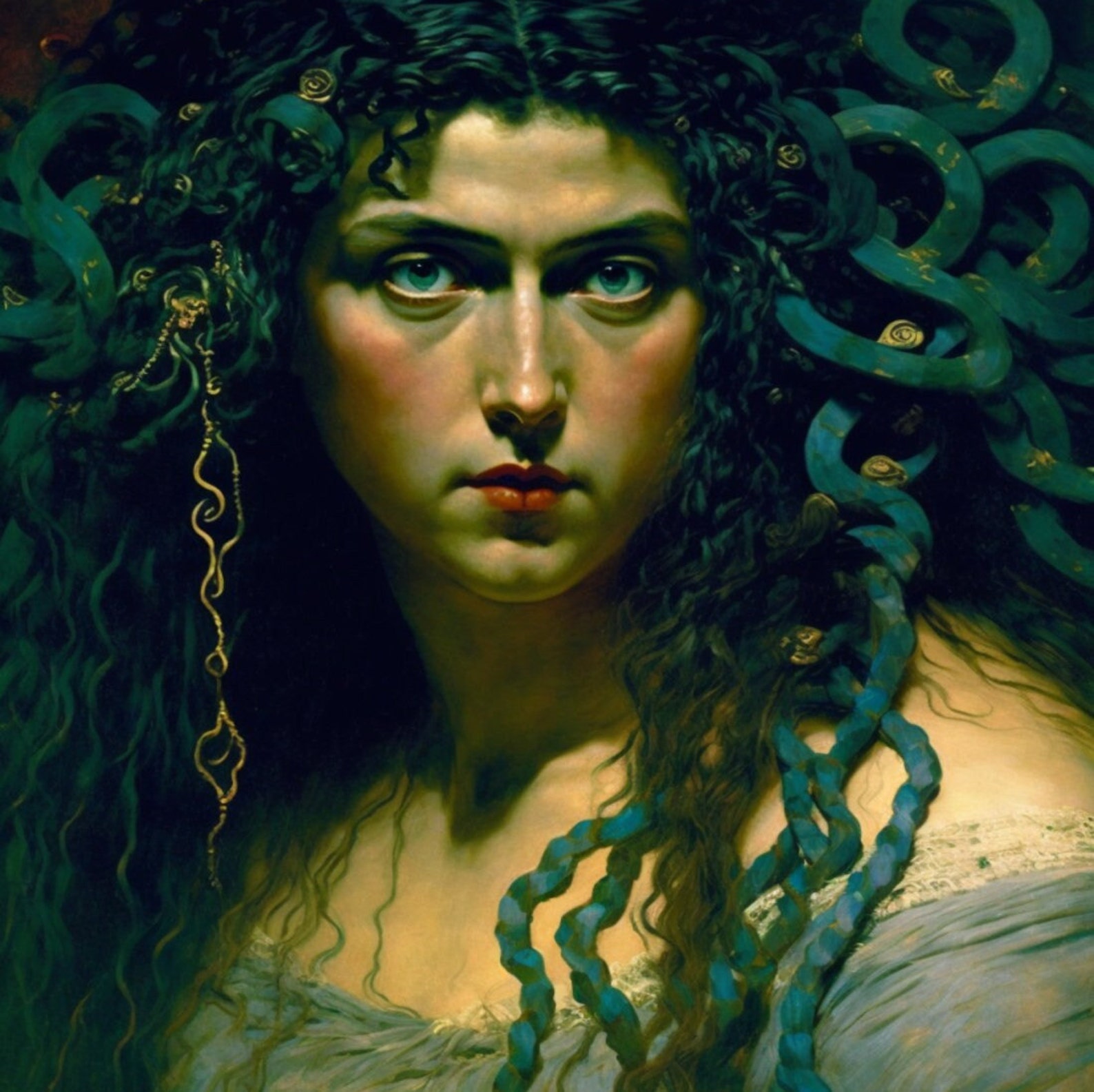 Medusa Poster Print Vintage Oil Painting Wall Art Feminist Gift Greek ...