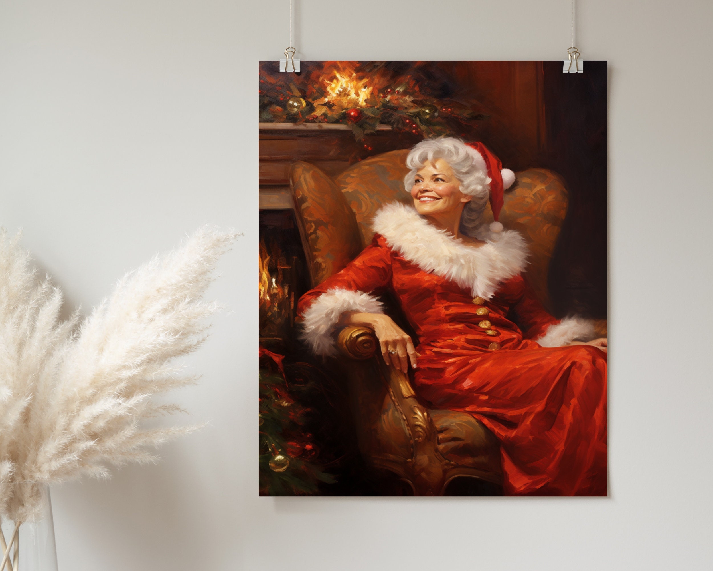 Vintage Mrs Claus Print Winter Wall Art Santa Print Christmas Oil ...