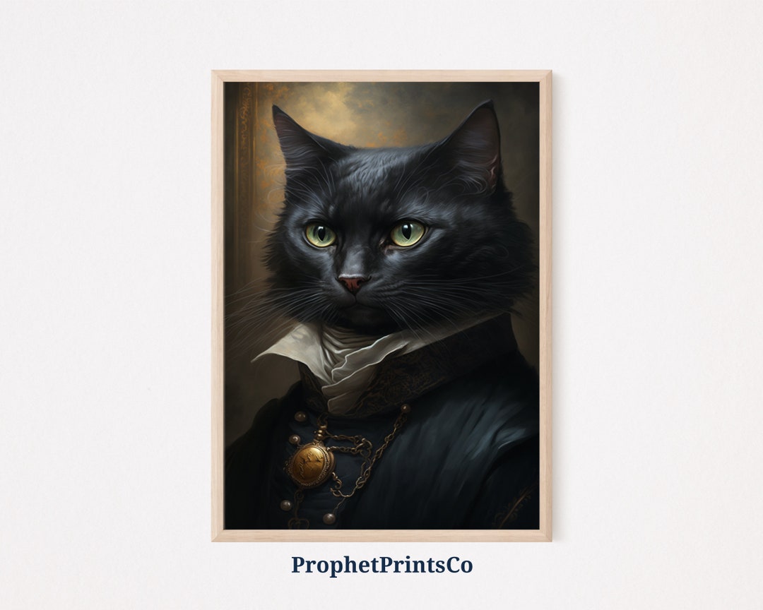 Cute Black Cat Poster Print | Dark Academia Wall Art | Gift for Cat ...