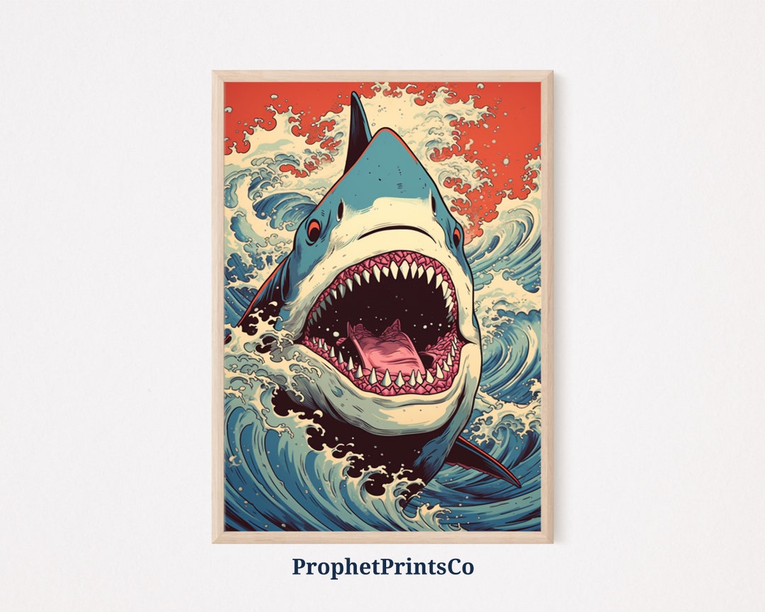 Japanese Shark Poster Print | Colorful Shark Wall Art | Japan Pop Art ...