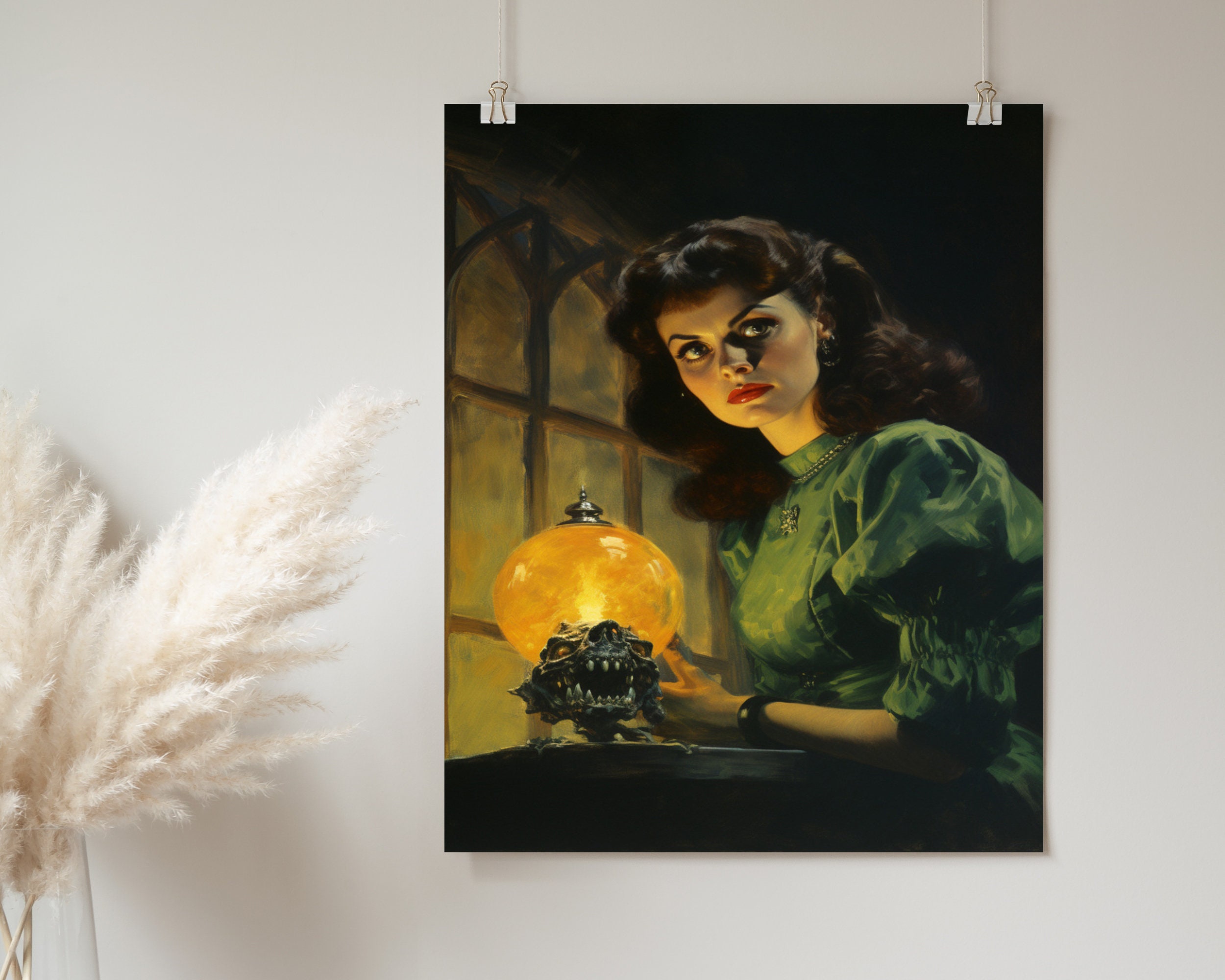 Vintage Woman Horror Poster Print Pulp Art Horror Painting Classic ...