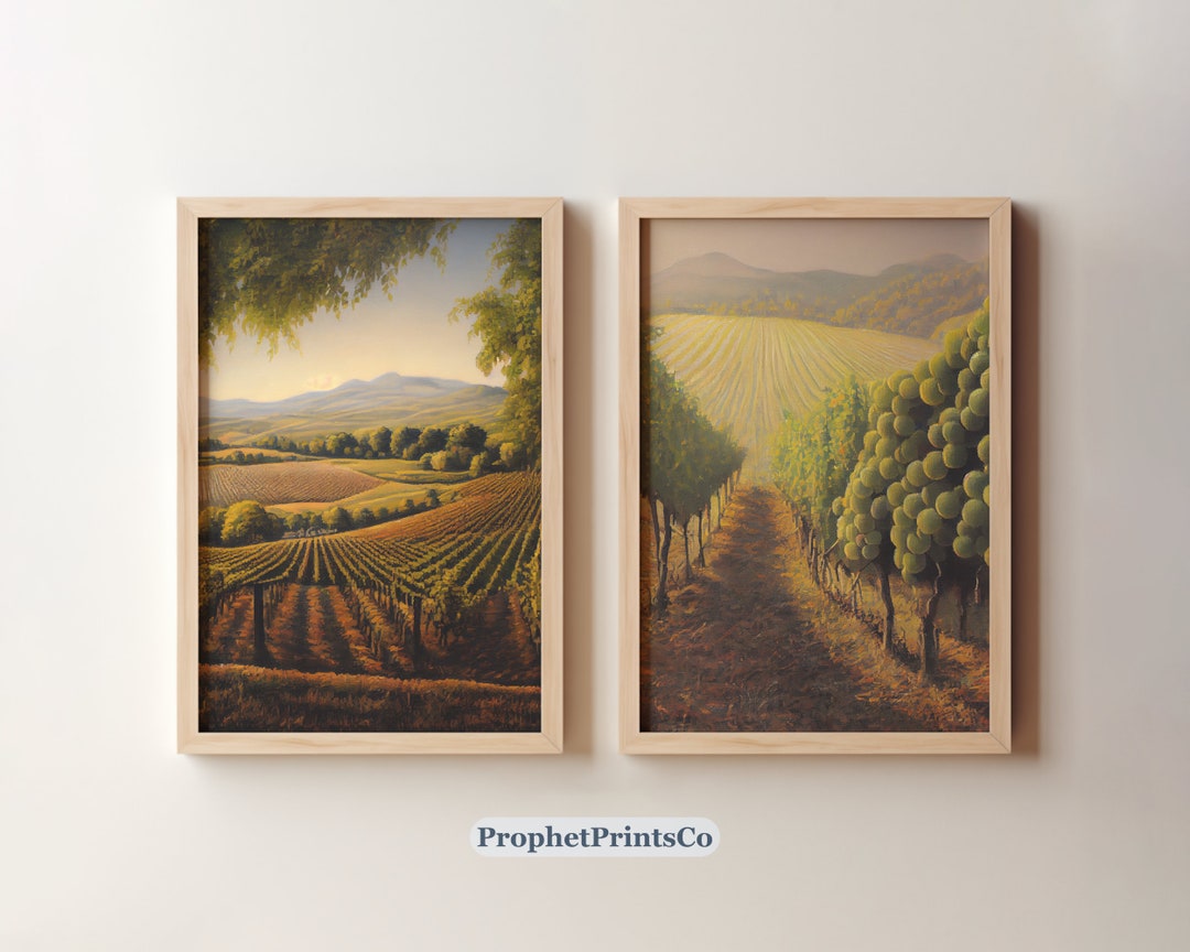 SET OF 2 Vineyard Oil Painting Poster Prints | Country Kitchen Wall Art ...