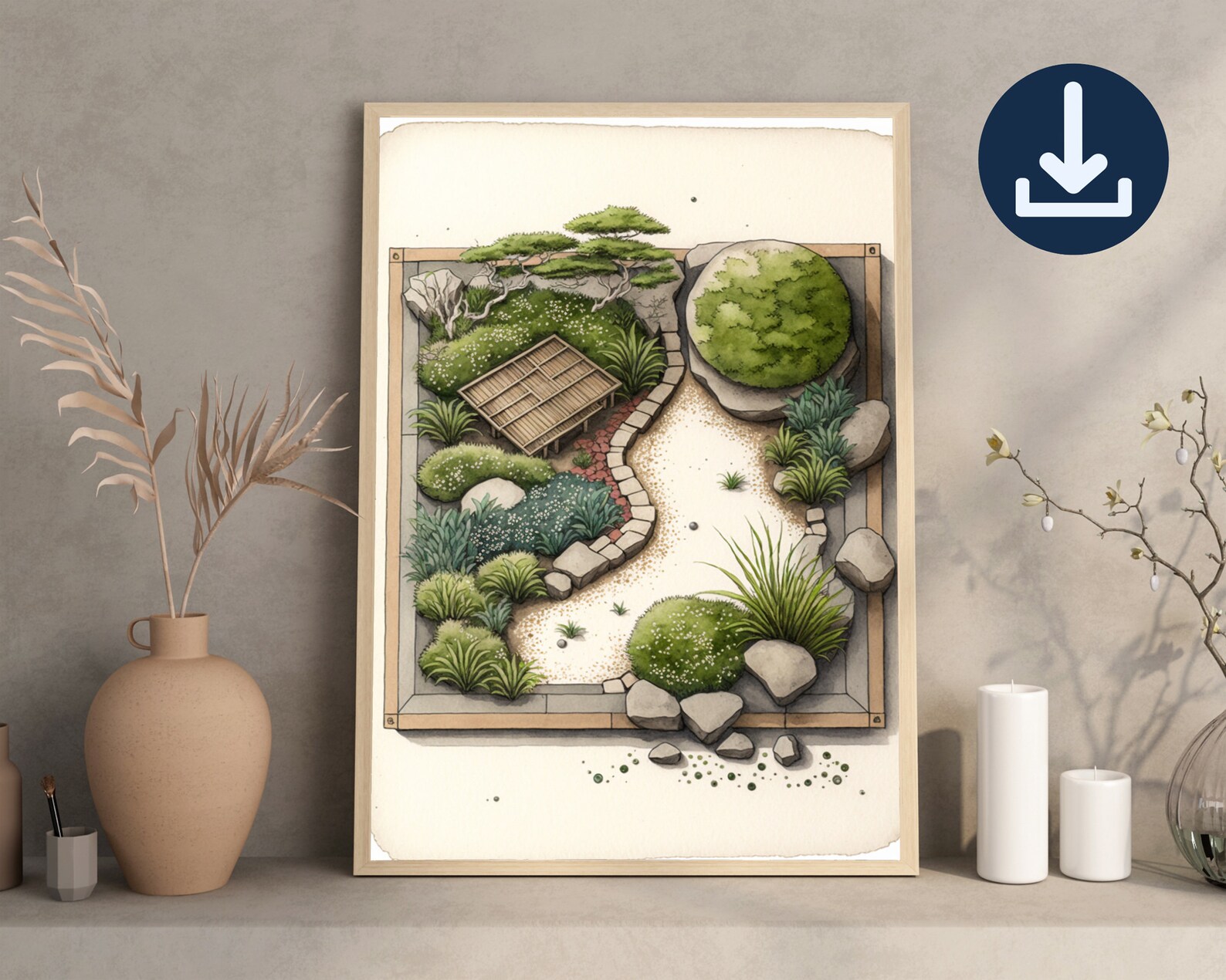 Watercolor Zen Garden Poster Print | Japanese Wall Art | Stress Relief ...