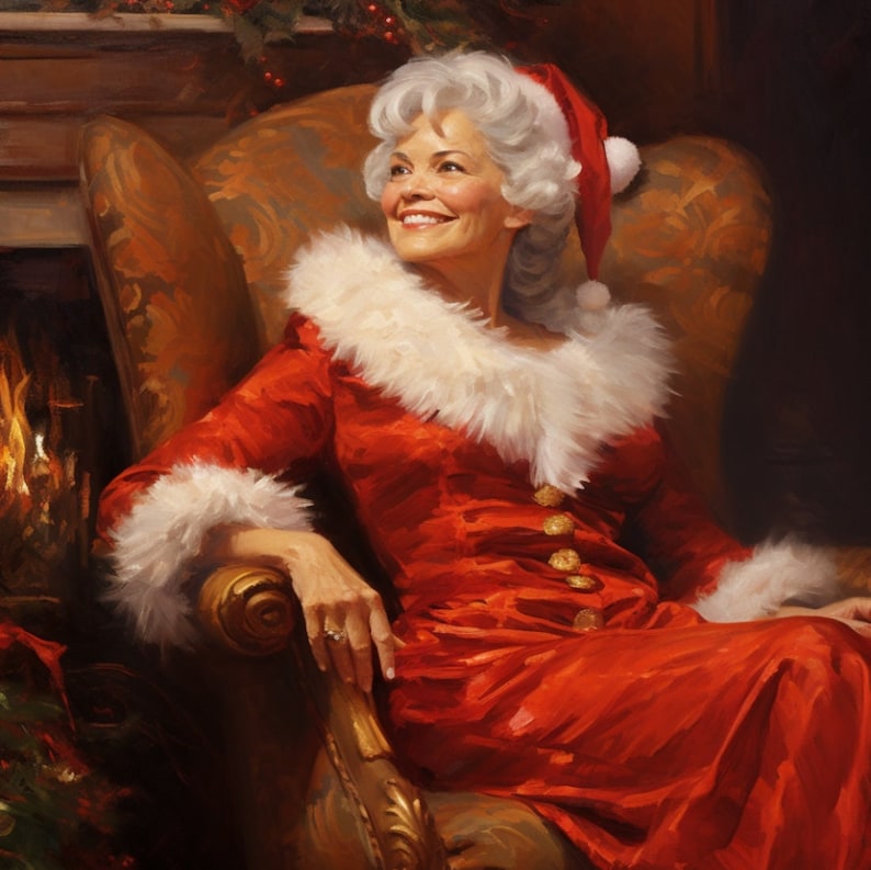 Vintage Mrs Claus Print | Winter Wall Art | Santa Print | Christmas Oil ...