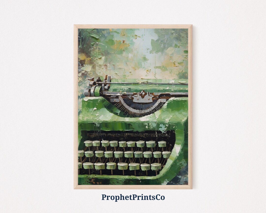 Green Typewriter Oil Painting Print | Journalist Wall Art | Book Lover ...