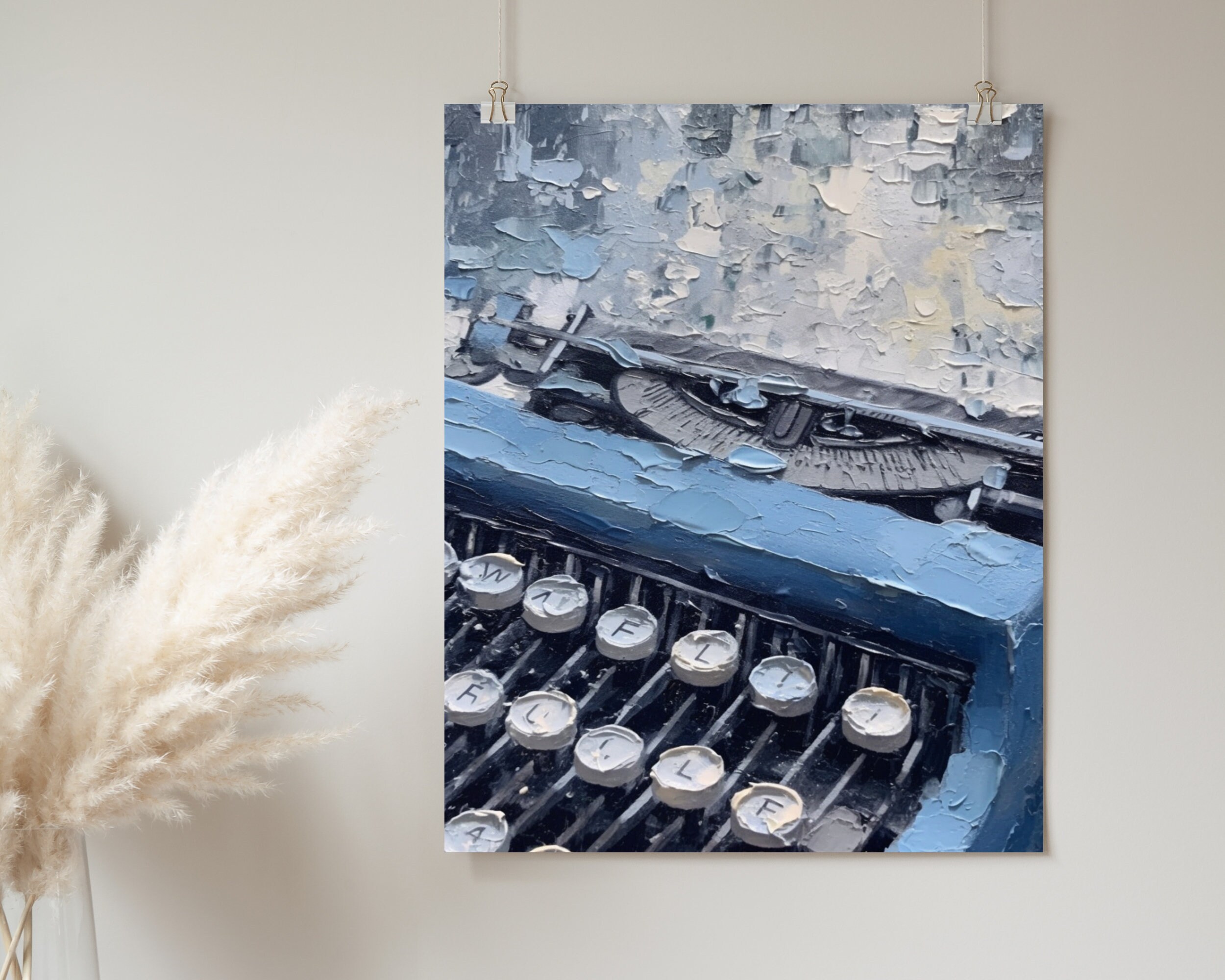Blue Typewriter Oil Painting Print | Journalist Wall Art | Book Lover ...