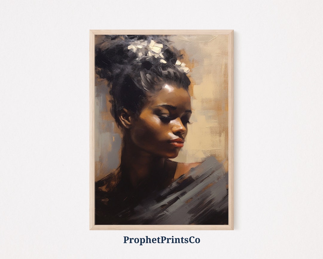 Soft Tonal Black Woman Print | Vintage Oil Painting Wall Art ...