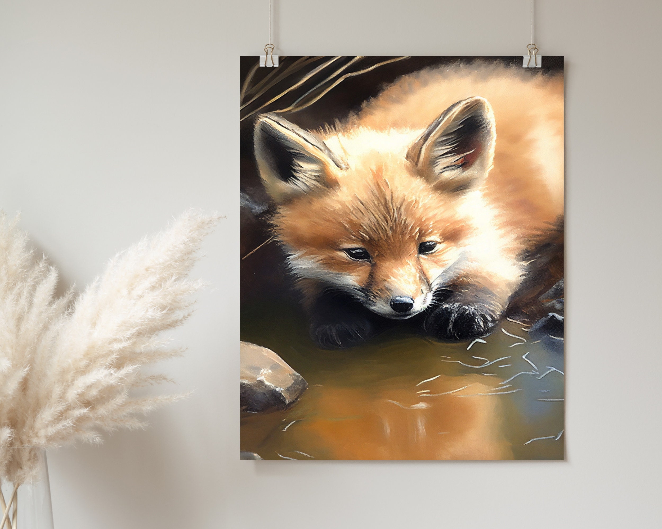 Baby Fox Poster Print Fox Nursery Wall Art Fox Lover Gift Cute Woodland ...
