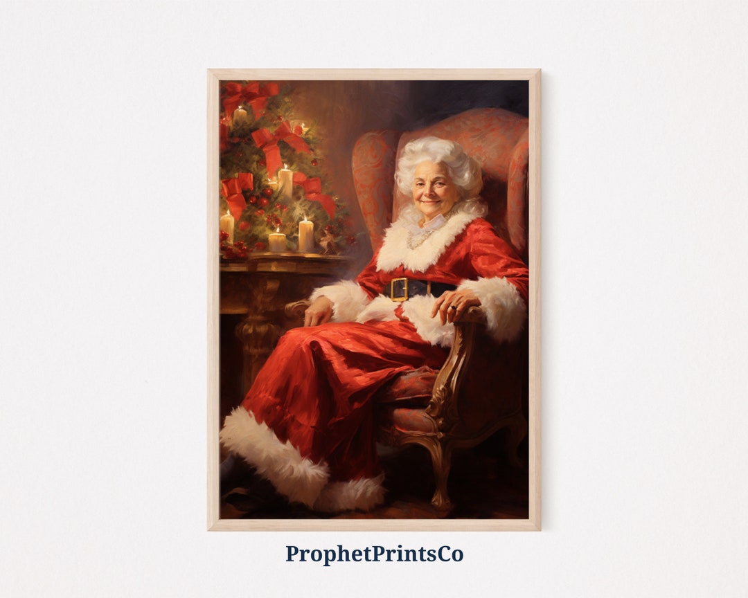 Vintage Mrs Claus Print | Winter Wall Art | Santa Print | Christmas Oil ...