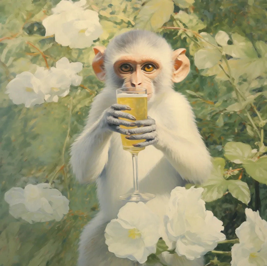 Monkey Cocktail Print | Monkey Gentleman Print | Retro Wall Art | Cute ...