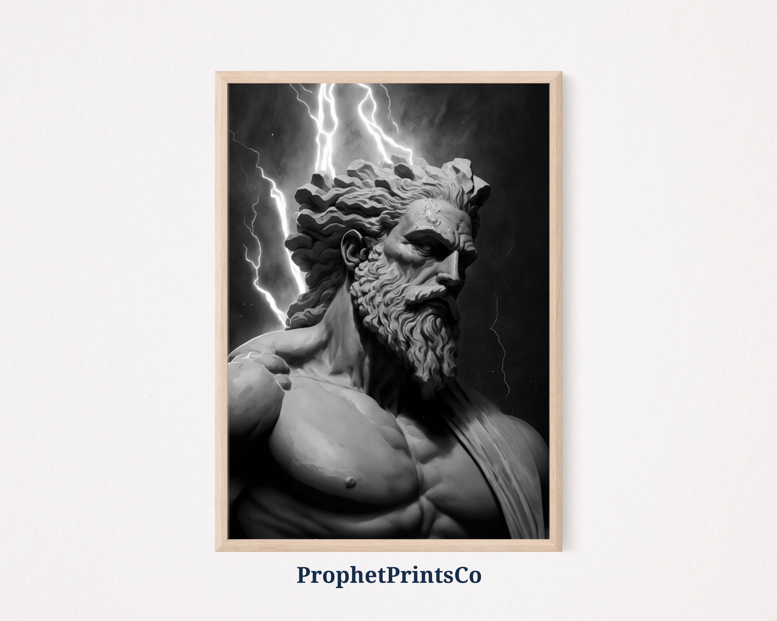 Zeus Sculpture Poster Print Black and White Wall Art Greek Mythology ...
