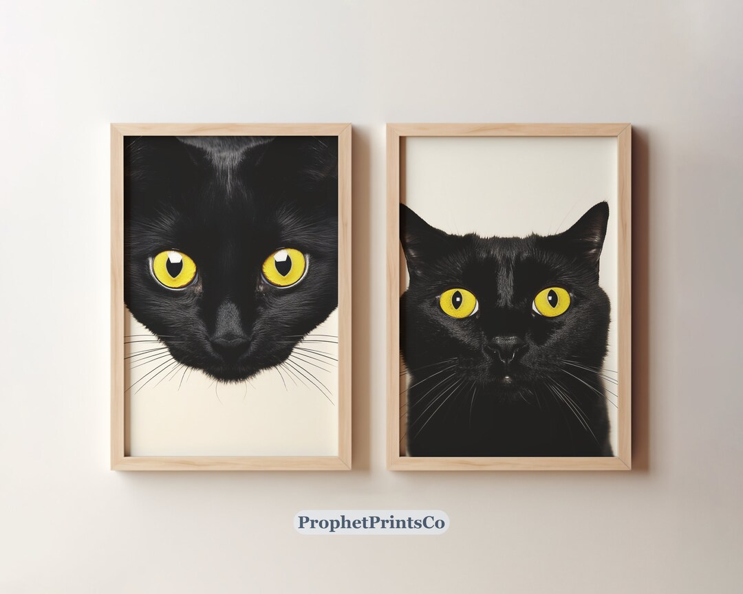 Set of 2 Black Cat Poster Prints | Gallery Wall Set | Vintage Cat ...