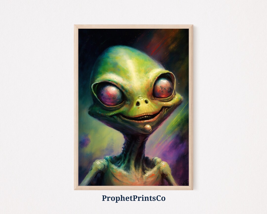 Friendly Alien Poster Print | Cute Space Wall Art | Alien Lover Gift ...