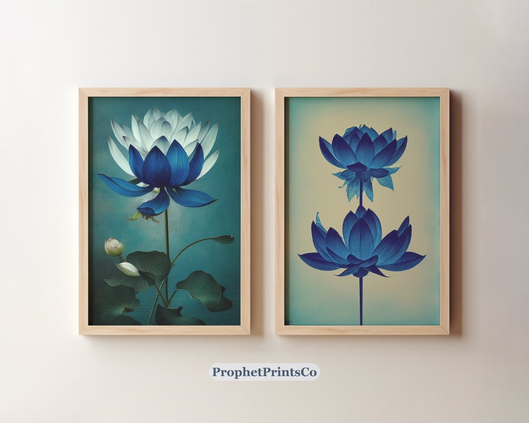 SET OF 2 Blue Lotus Poster Prints | Zen Wall Art | Housewarming Gift ...