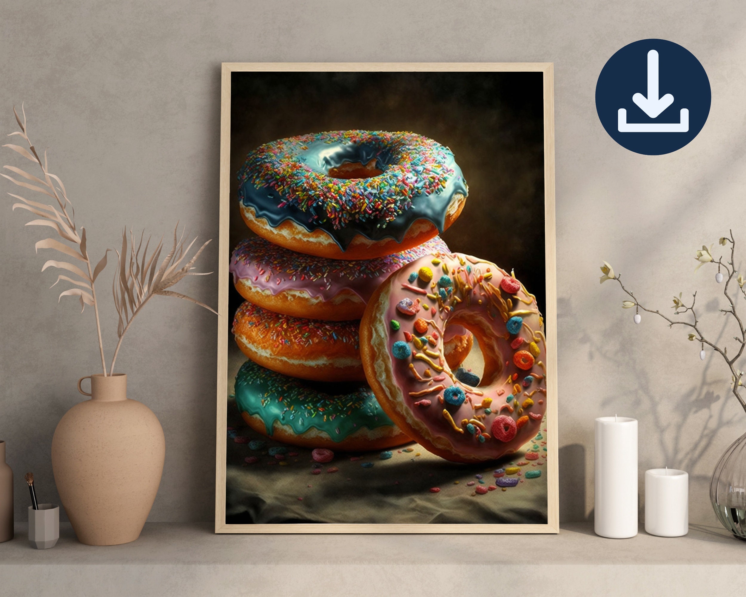Donuts Painting Poster Print Modern Kitchen Wall Art Food Lover Gift ...
