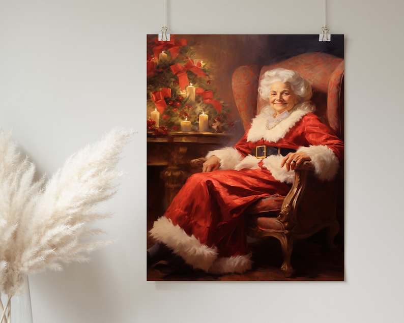 Vintage Mrs Claus Print | Winter Wall Art | Santa Print | Christmas Oil ...