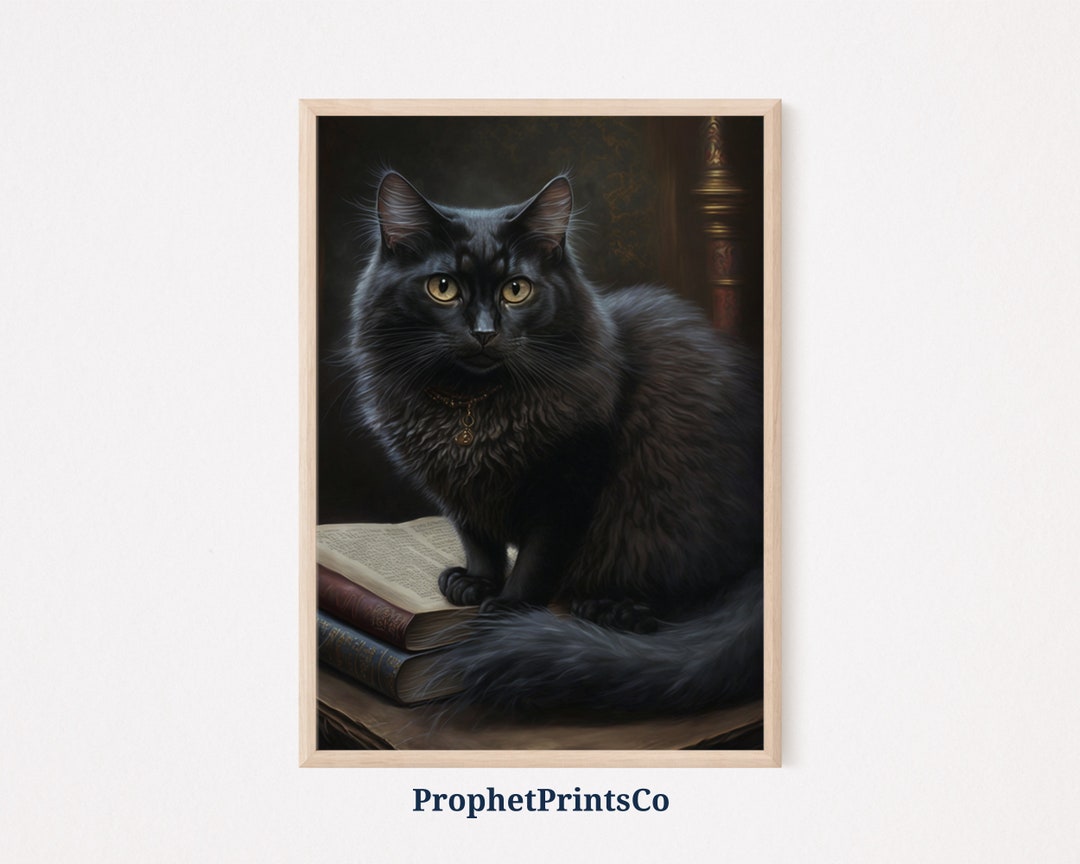 Cute Black Cat Poster Print | Dark Academia Wall Art | Gift for Cat ...