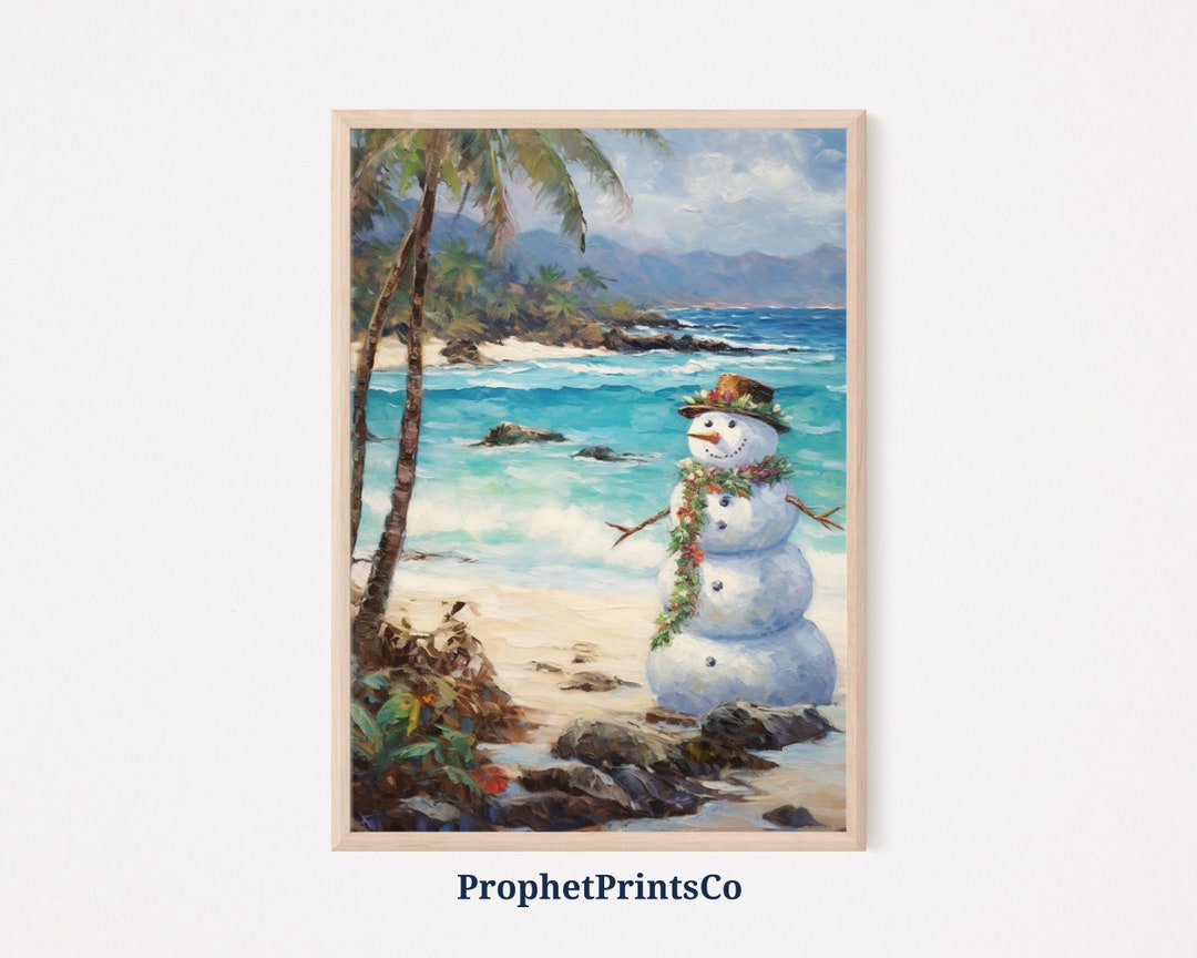 Snowman in Hawaii Print | Tropical Hawaiian Art | Cute Christmas Wall ...