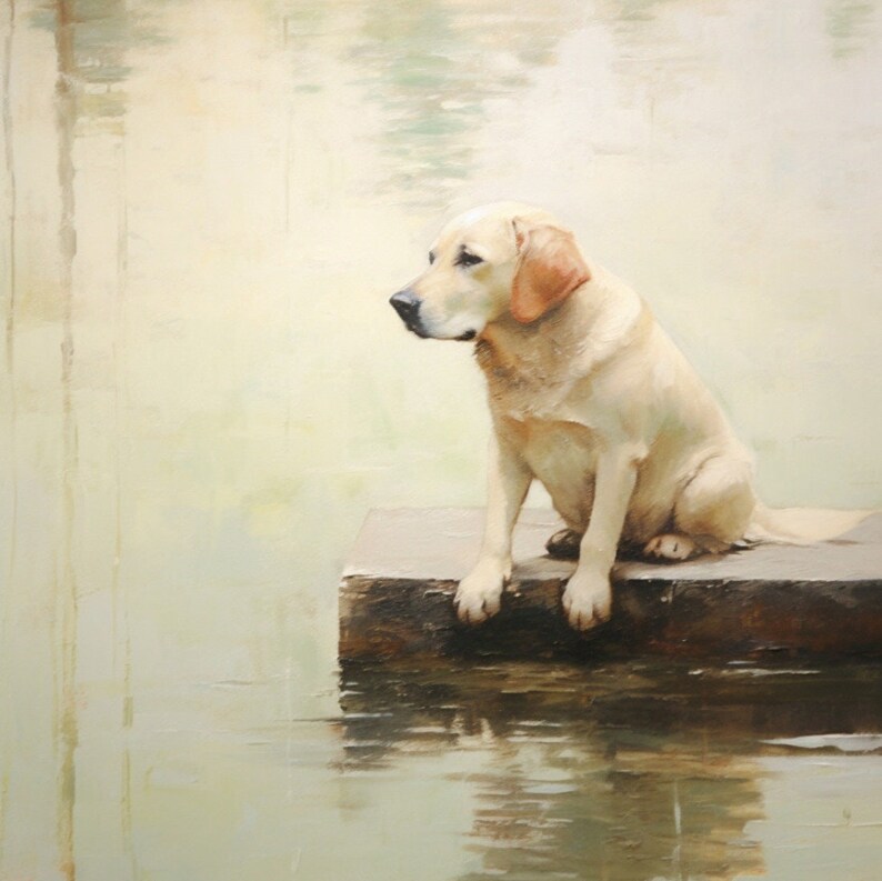 Vintage Yellow Lab Oil Painting Print | Dog Art | Gift for Dog Lover ...