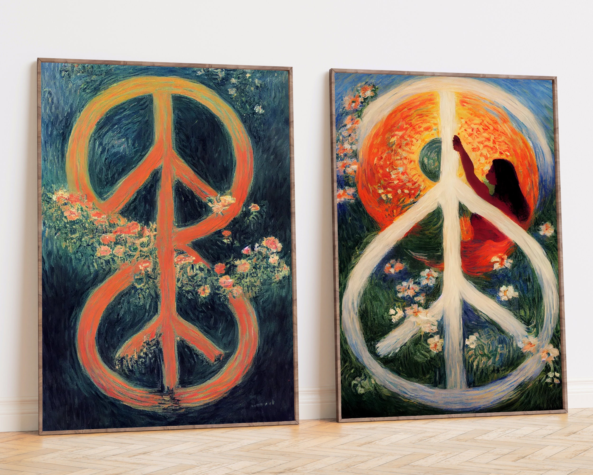 SET OF 2 Peace Sign Painting Poster Prints | Hippie Wall Art | Inspired ...