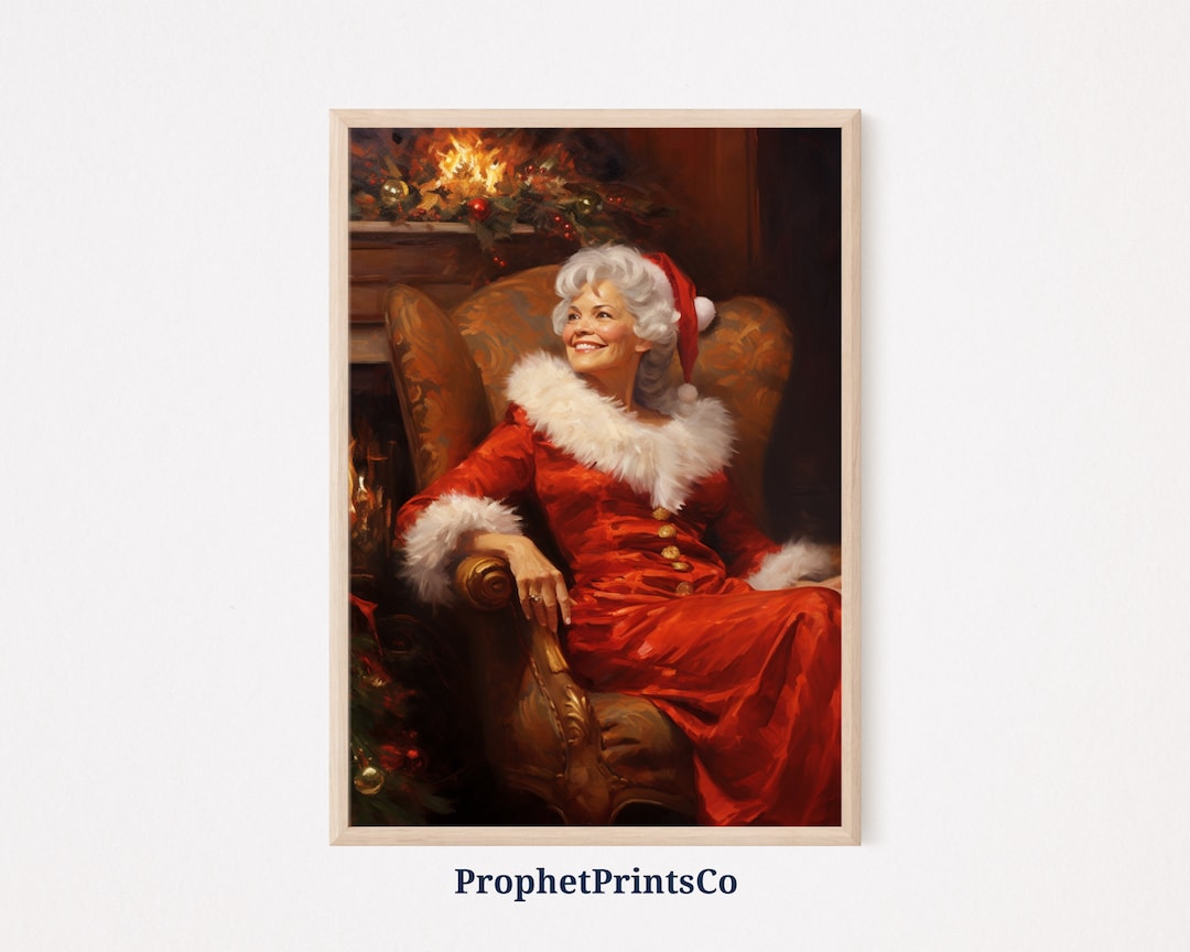 Vintage Mrs Claus Print | Winter Wall Art | Santa Print | Christmas Oil ...