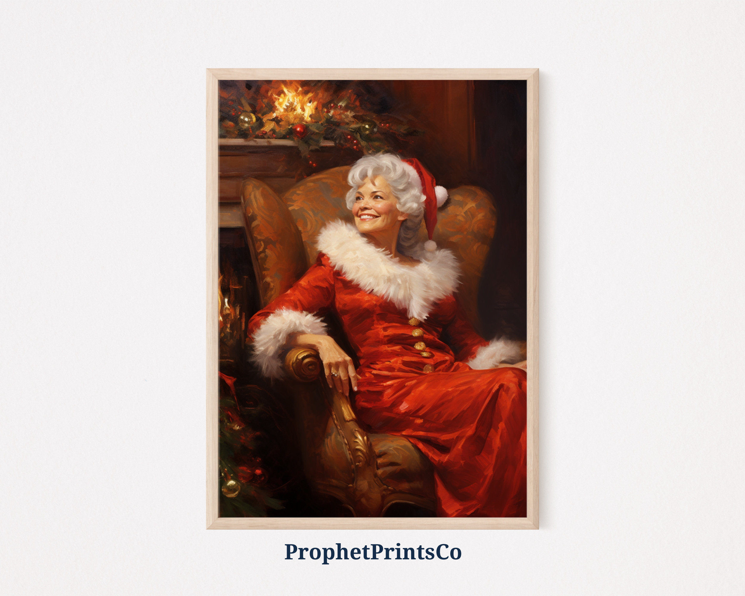 Vintage Mrs Claus Print | Winter Wall Art | Santa Print | Christmas Oil ...