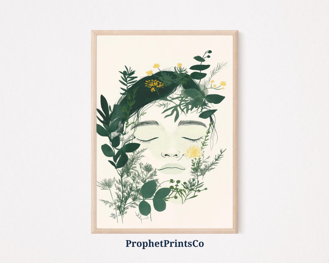 Botanical Woman Art Print | Nature-inspired Art | Greenery Illustration ...