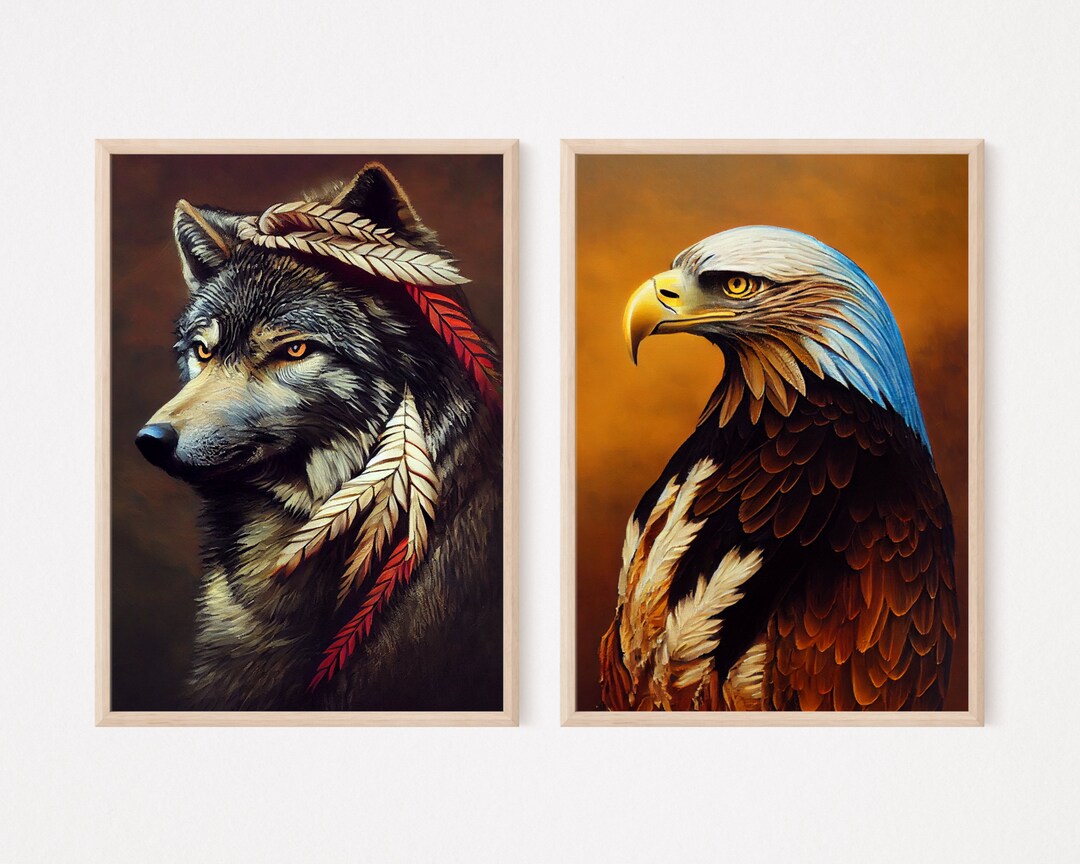 SET OF 2 Native Animal Art Poster Prints Native Wolf Wall - Etsy