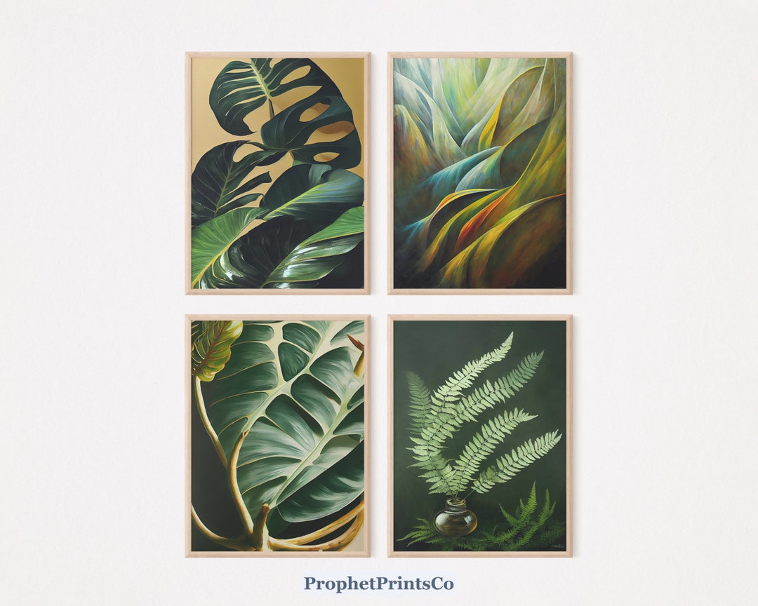 SET OF 4 Tropical Leaf Poster Prints | Oil Painting Wall Art | Nature ...