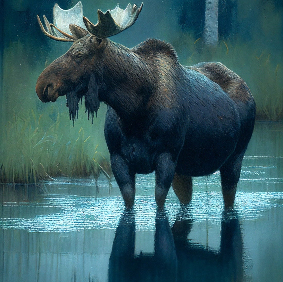 Moose Oil Painting Poster Print | Wildlife Animal Wall Art | Nature ...