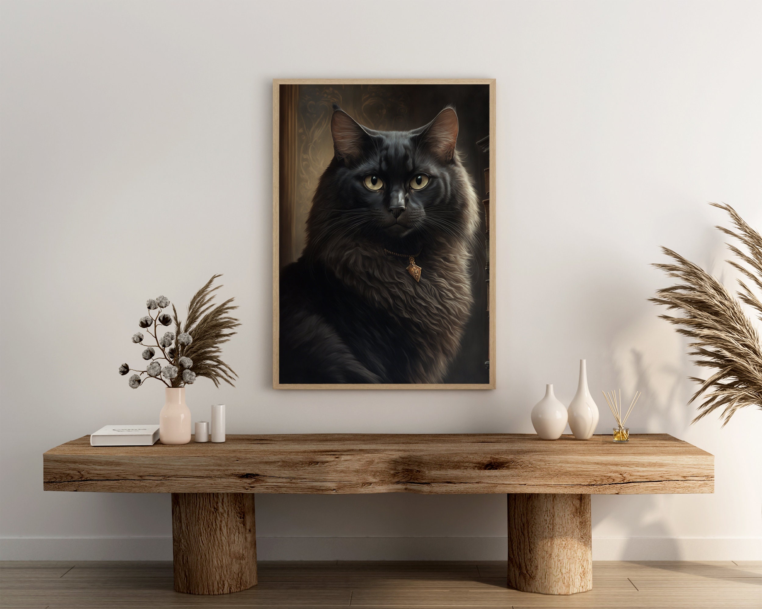 Cute Black Cat Poster Print | Dark Academia Wall Art | Gift for Cat ...