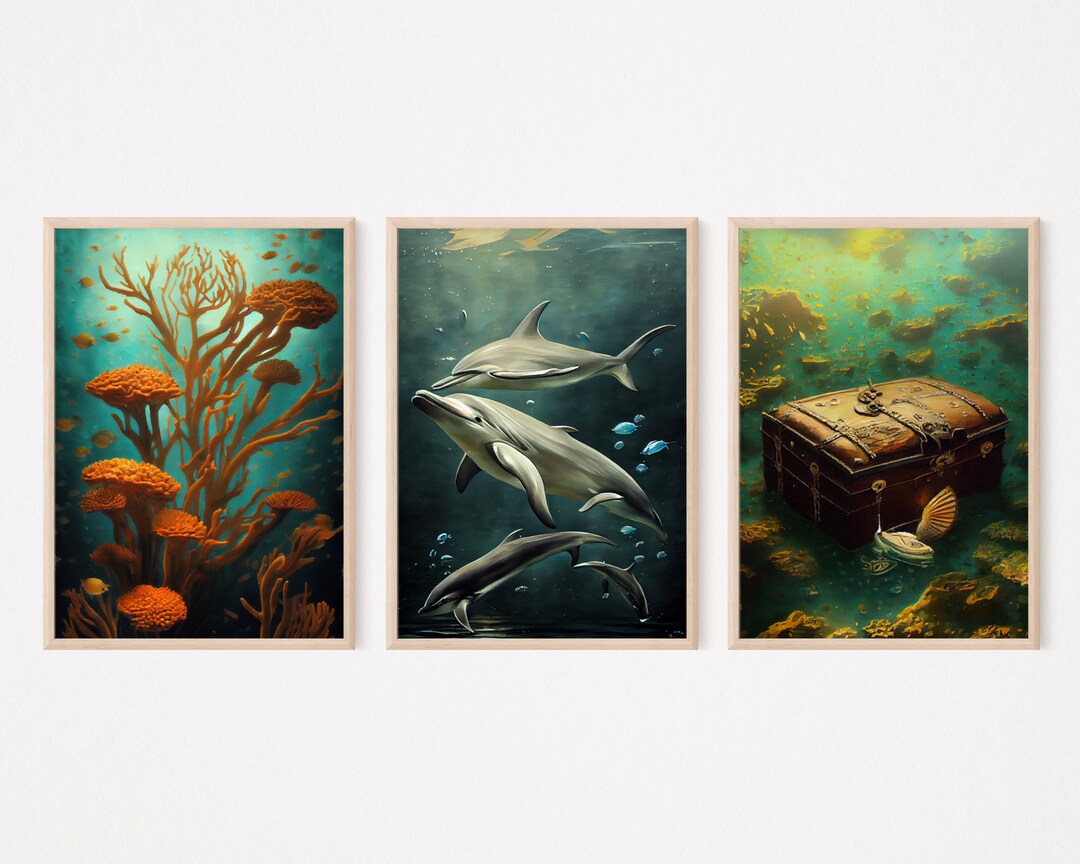SET OF 3 Deep Sea Poster Prints Beach House Wall Art Coral - Etsy