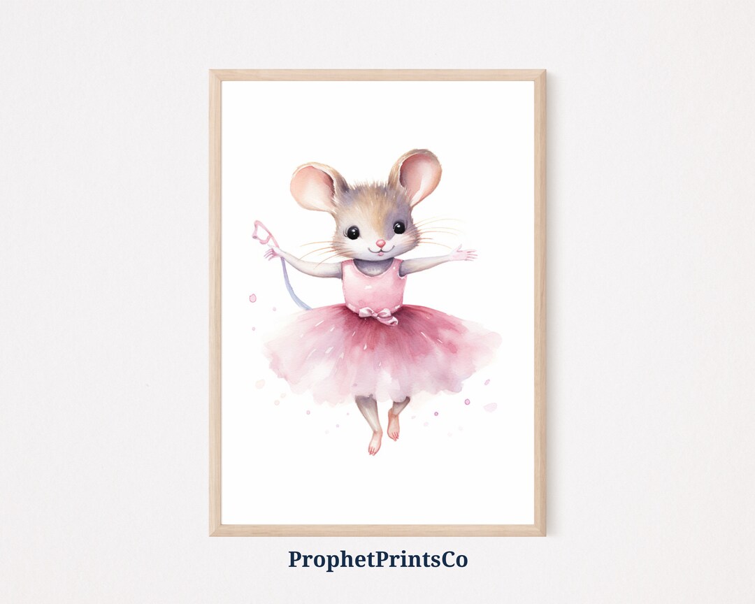 Cute Mouse Print | Balletcore Wall Art | Pink Grandmillenial Print ...