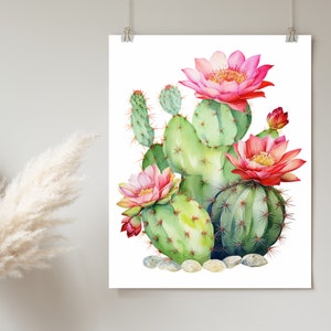 Watercolor Cactus Print Plant Poster Southwestern Green Art Bedroom ...