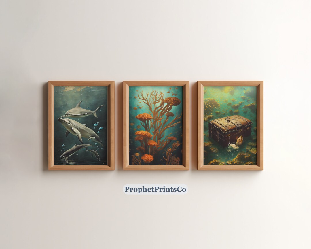 SET OF 3 Deep Sea Poster Prints | Beach House Wall Art | Coral ...