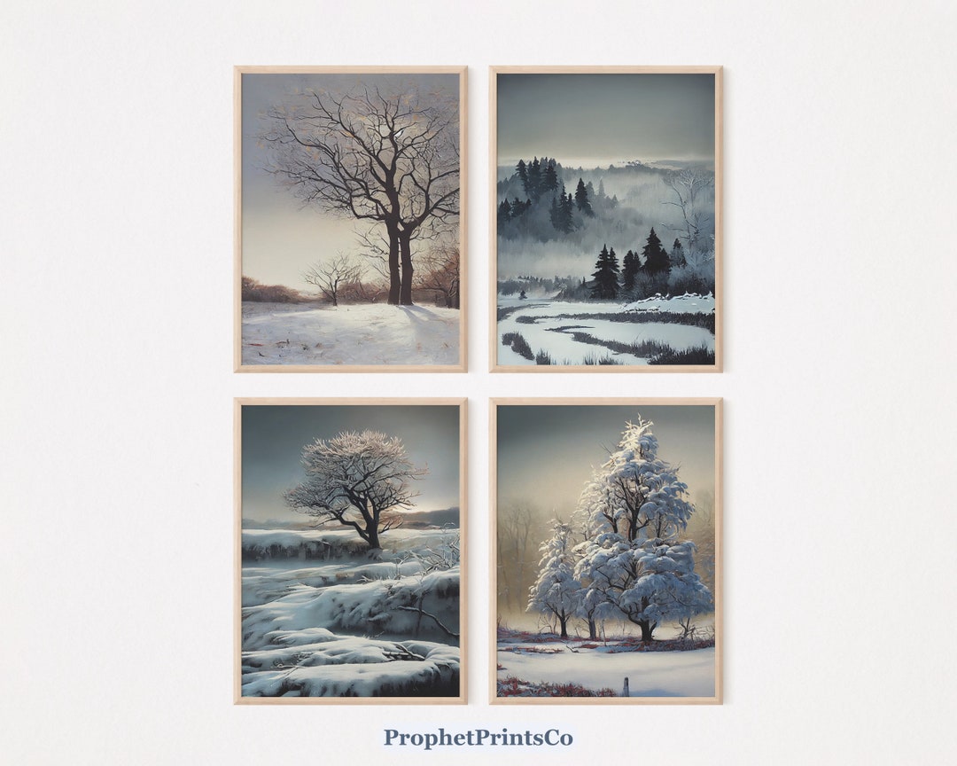 4er Set Vintage Winter Poster | Neutrale Landschaftswandkunst ...