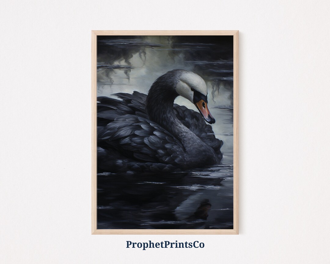 Vintage Swan Print | Black Lake Swan Print | Black Swan Art | Black ...