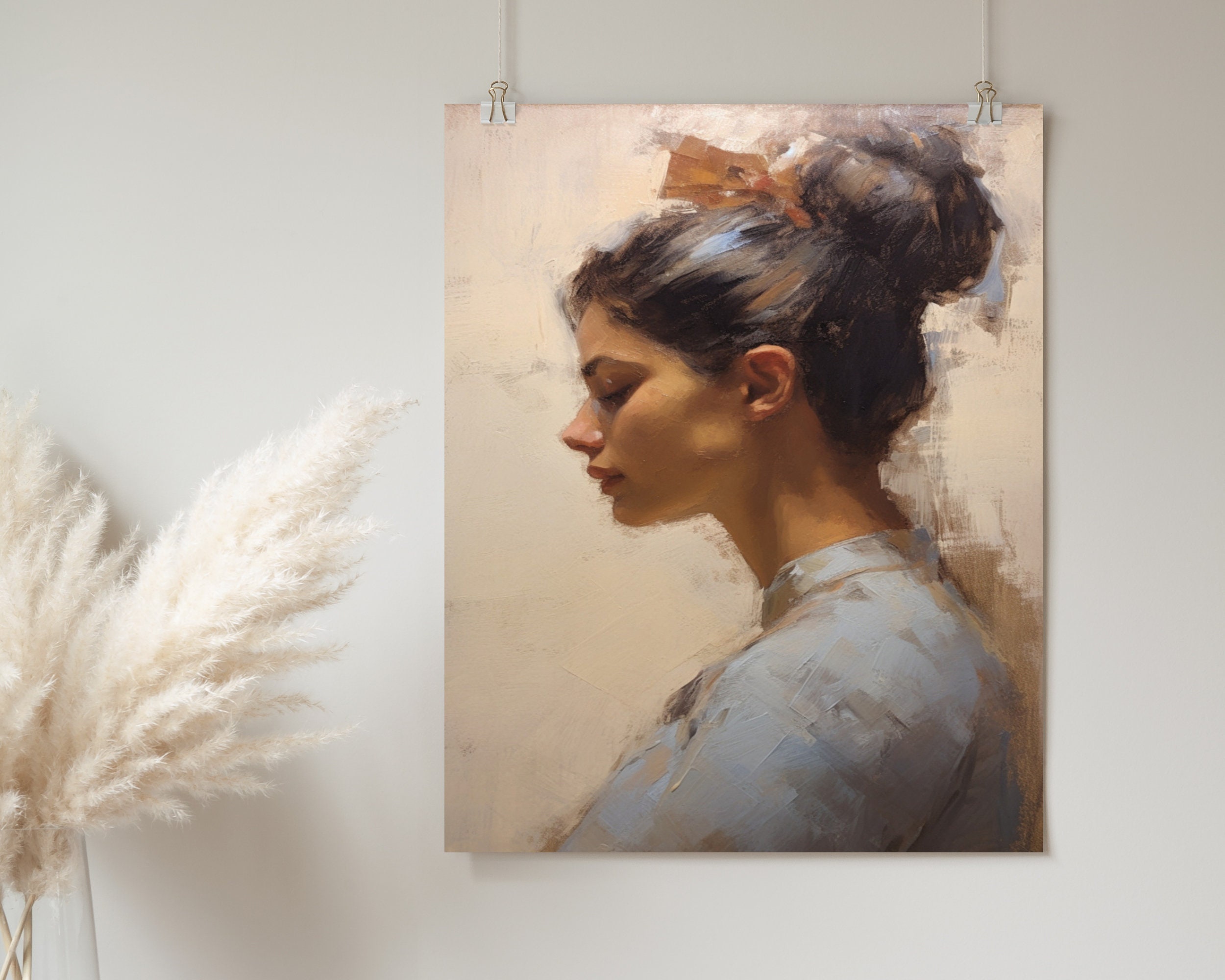 Soft Tonal Woman Portrait Oil Painting | Modernism Wall Art | Antique ...