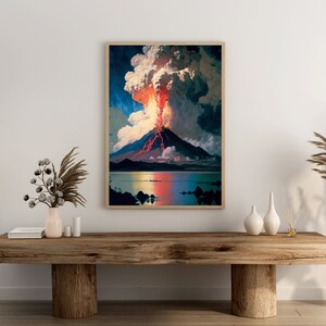 Volcano Painting Poster Print | Vintage Hawaiian Wall Art | Lava Lover ...