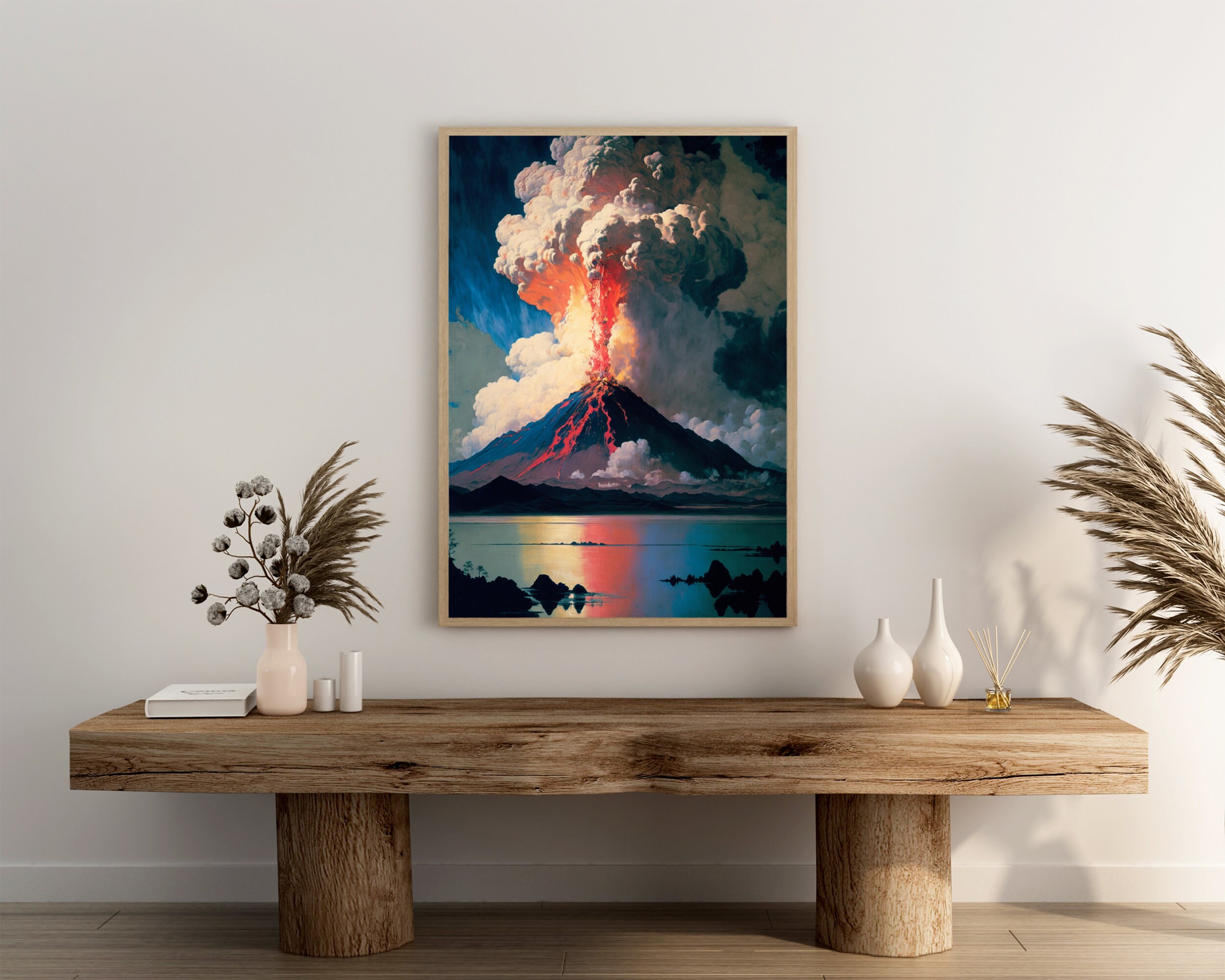 Volcano Painting Poster Print Vintage Hawaiian Wall Art Lava Lover Gift ...