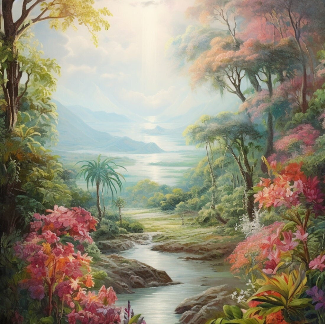 The Garden of Eden Landscape Print | Garden of Eden Art Print | Oil ...