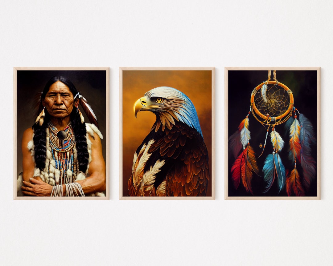 SET OF 3 Native Oil Painting Poster Prints Dreamcatcher Wall - Etsy