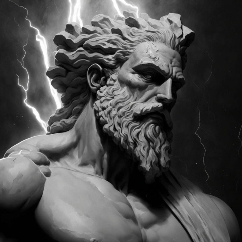 Zeus Skulptur Poster Print | Schwarz-Weiß-Wandkunst | Griechische ...