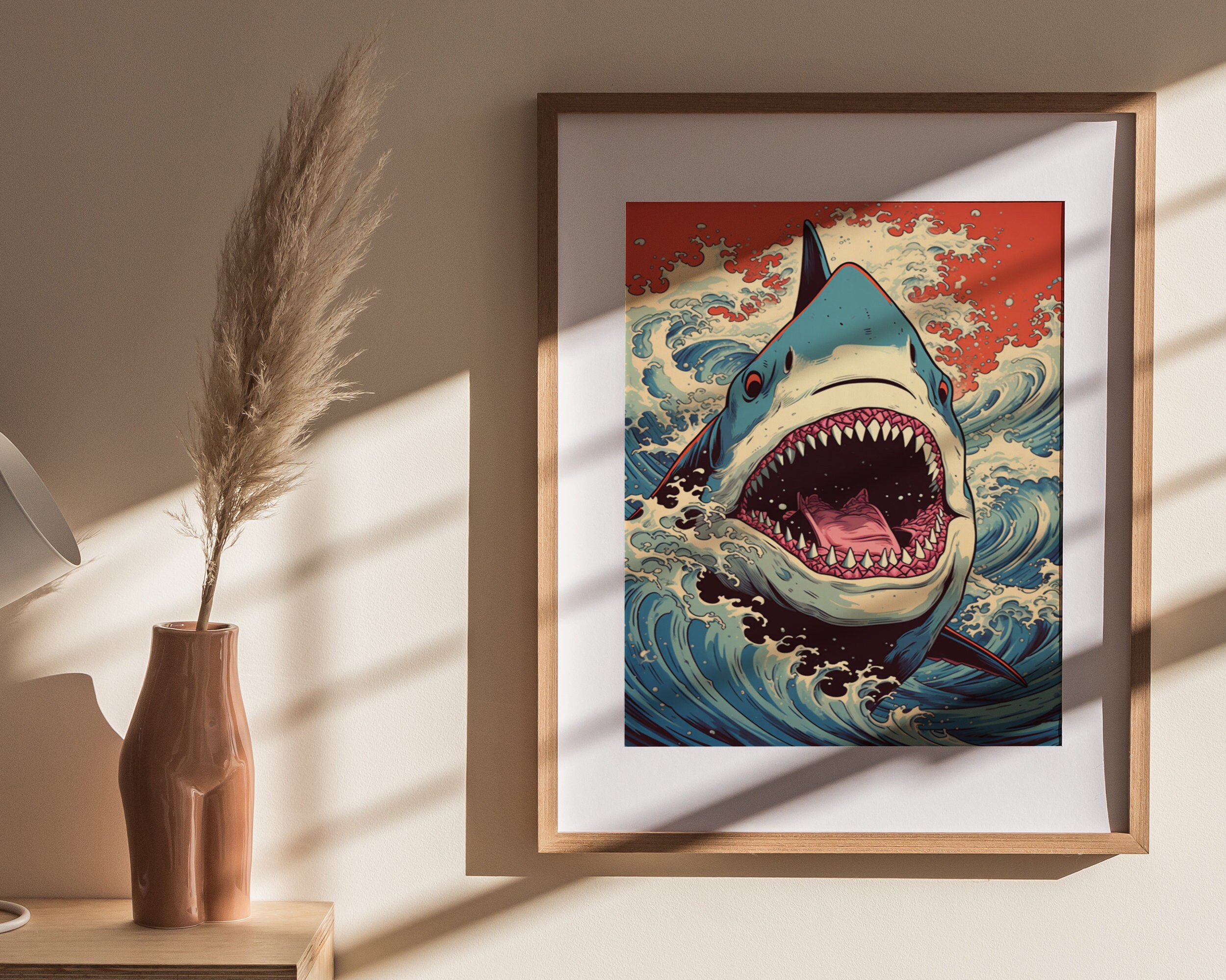 Japanese Shark Poster Print | Colorful Shark Wall Art | Japan Pop Art ...
