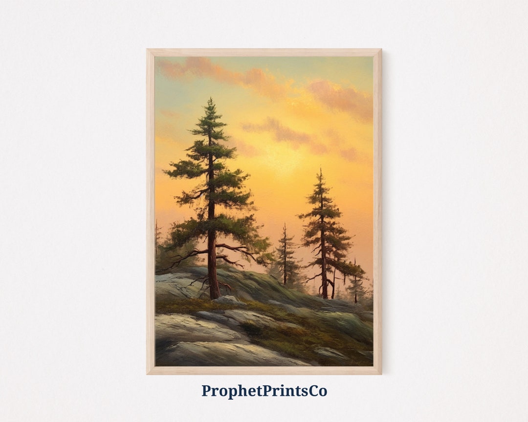 Soft Tonal Pine Trees Oil Painting | Foggy Forest Wall Art | Pine Tree ...