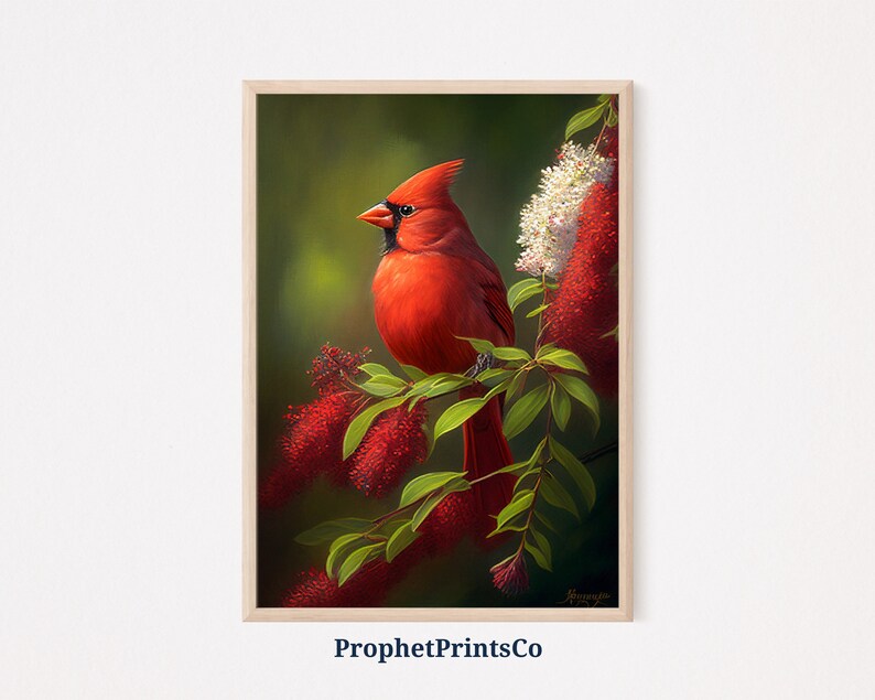 Red Cardinal Oil Painting Poster Print Red Bird Wall Art Cardinal Lover ...