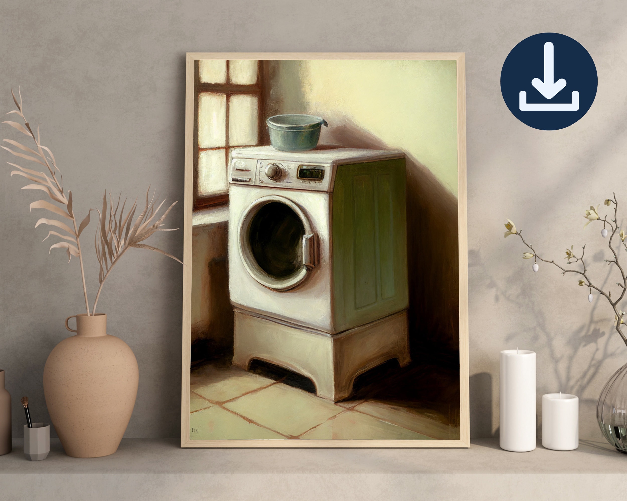 Washing Machine Oil Painting Print | Laundry Room Wall Art | Laundry ...