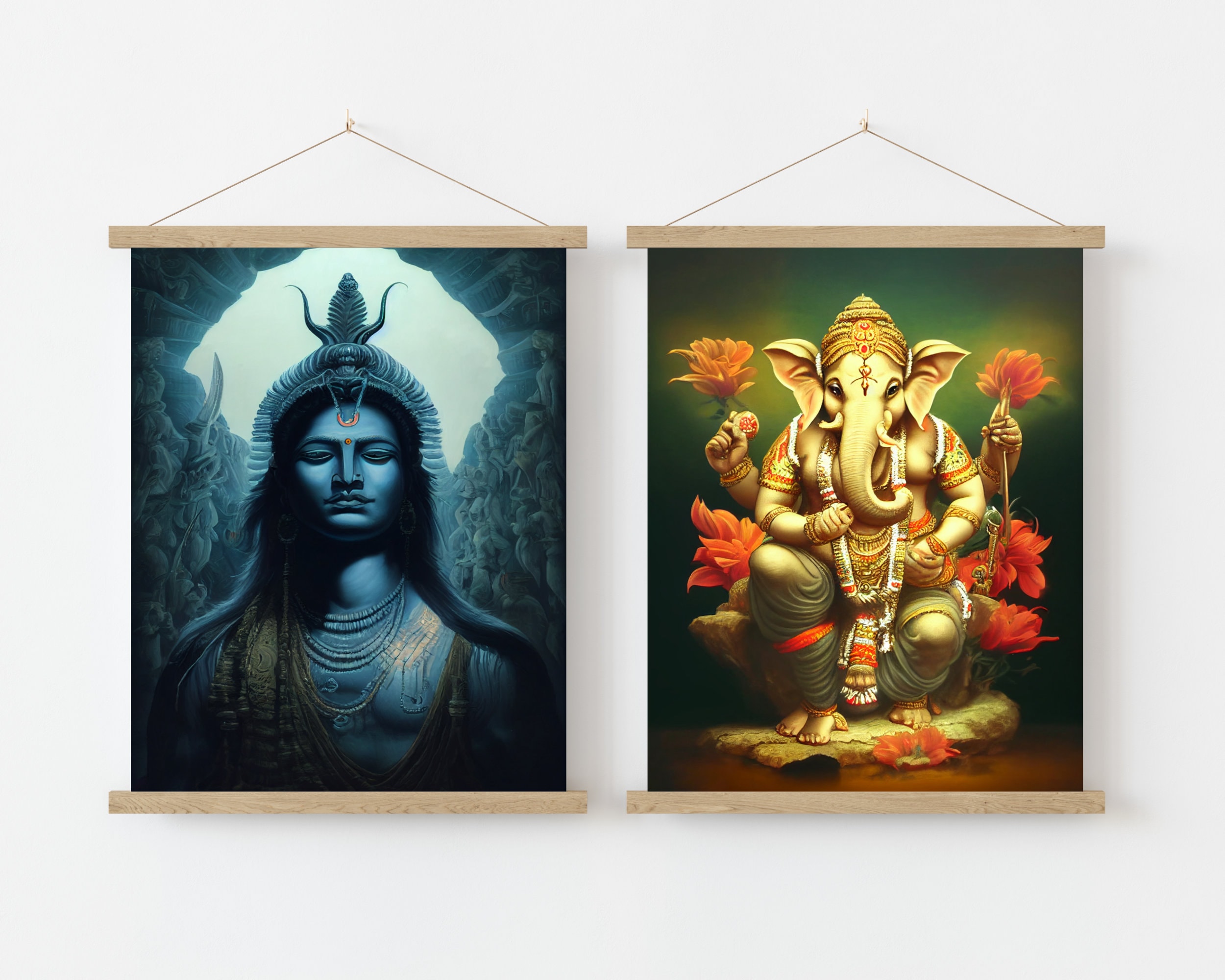 SET OF 2 Hindu Gods Poster Prints | Indian Gods Wall Art | Lord Shiva ...