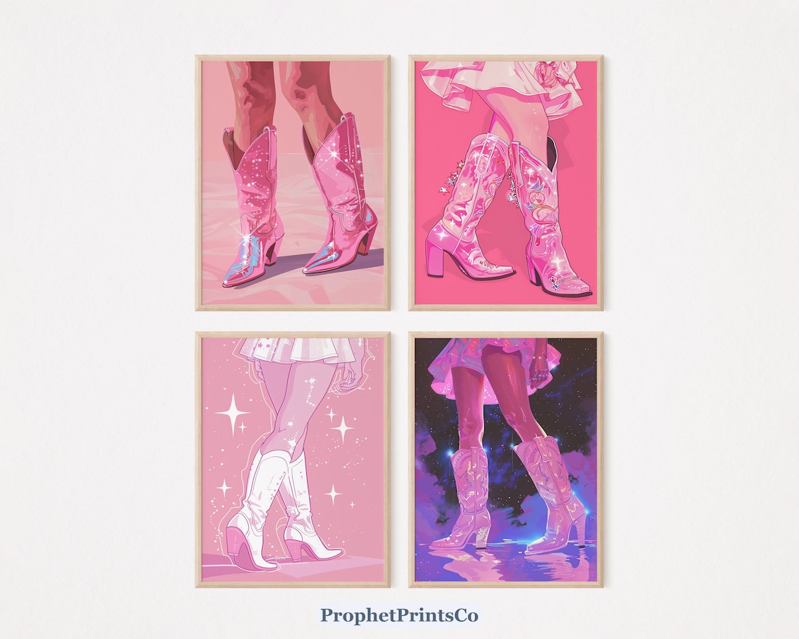 Set of 4 Pink Cowgirl Boots Art Prints | Western Nursery Wall Art ...